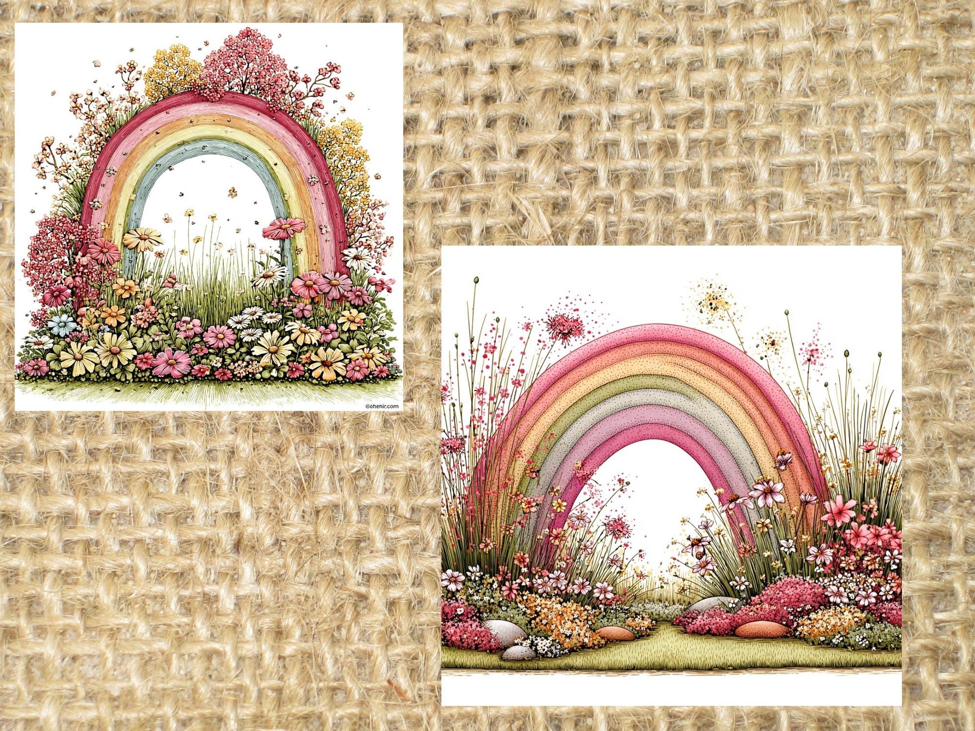 Watercolor Floral Rainbow Clipart 24 JPEG, Boho Pastel Rainbow With ...