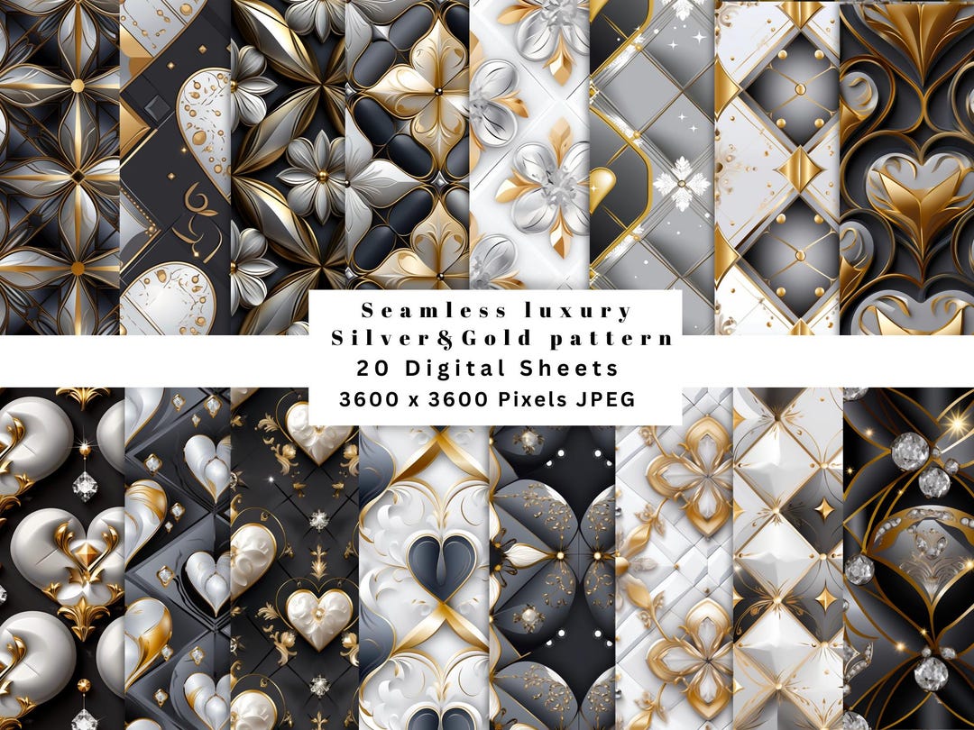 Luxury Silver Gold Digital Paper, Seamless Silver Textures, Silver ...