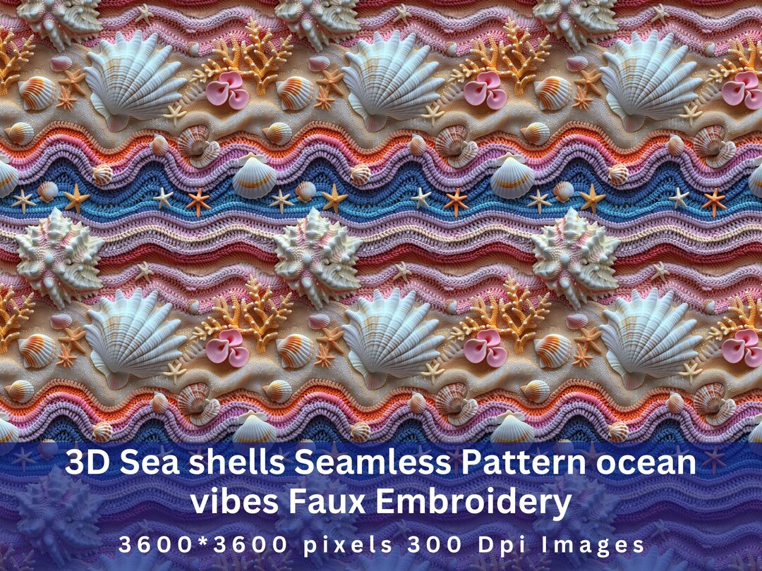 Shell 3d Seamless Pattern, Seashell Digital Pattern Seamless Knitting ...