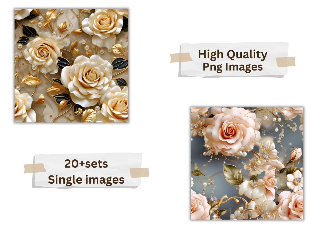 Seamless Sparkly Roses , Shiny Metallic Gold Roses, Rose Digital Paper ...