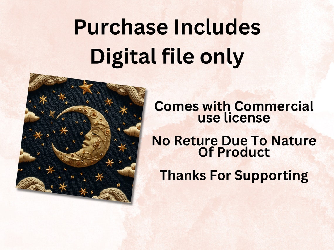 3D Gold Mystical Crescent Moon Embroidery Seamless File, Stars Background, 3D Texture, Digital ...
