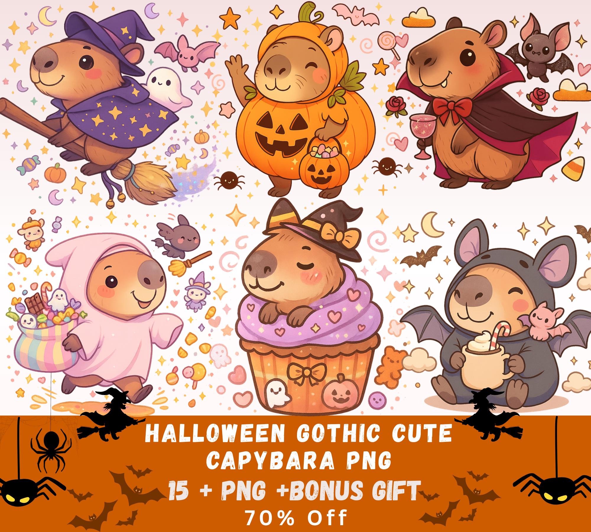 Halloween Capybara Clipart Cute Watercolor Pngs Spooky Capybara Art for ...