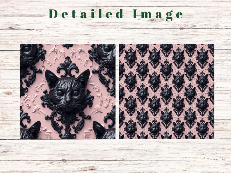 3D Rococo Black Evil Cat Seamless Pattern PNG, Spooky Cat Sublimation ...