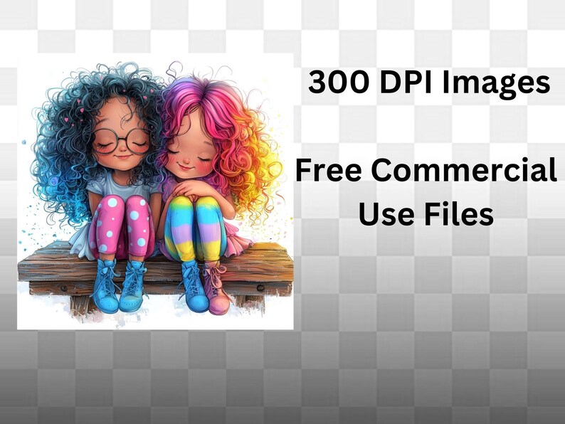 Cute Whimsical Best Friends Clipart, Besties Clipart, Sisters Clipart ...