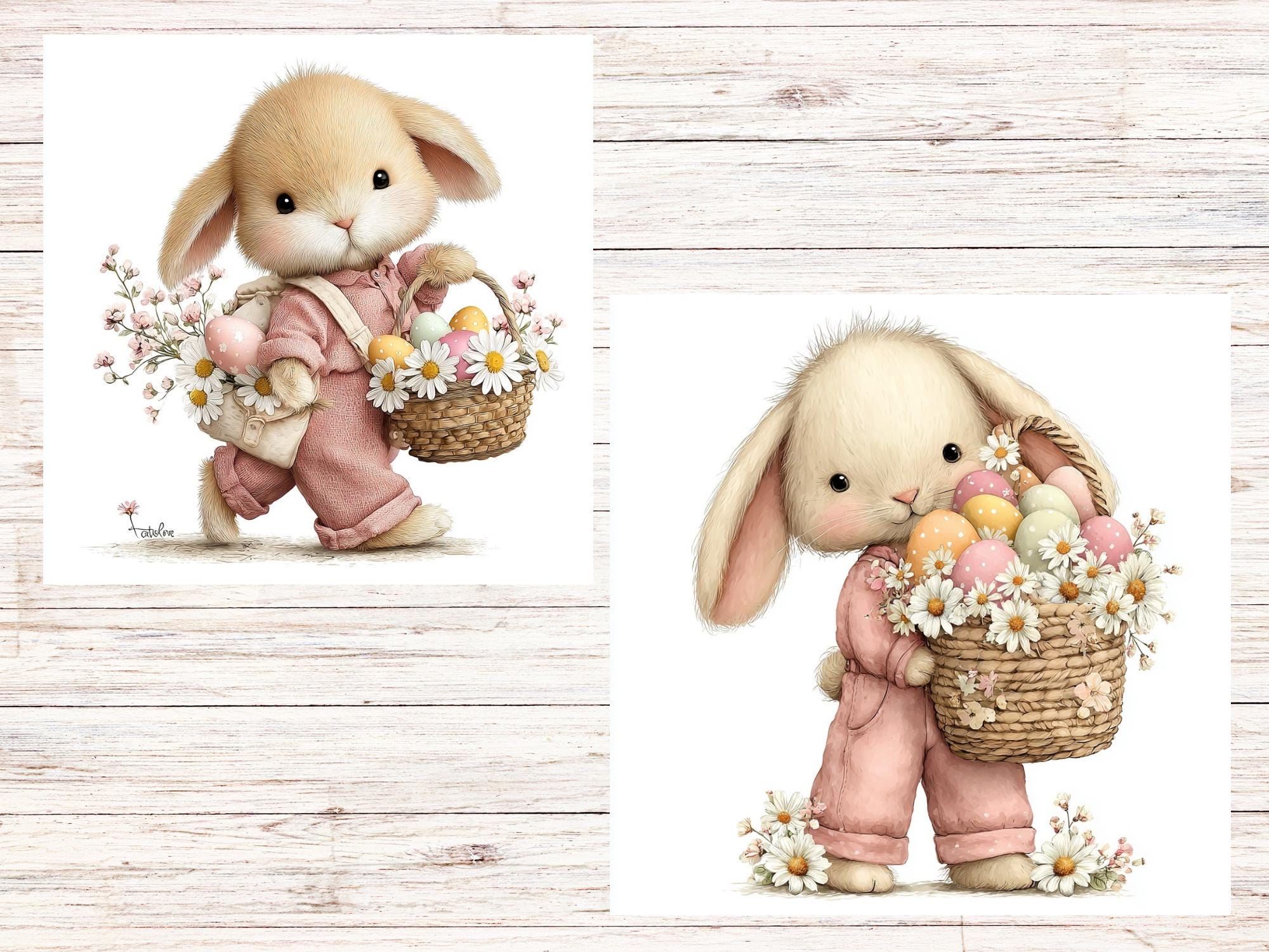 Easter Bunny Watercolor Clipart Cute Spring Rabbit With Eggs and ...