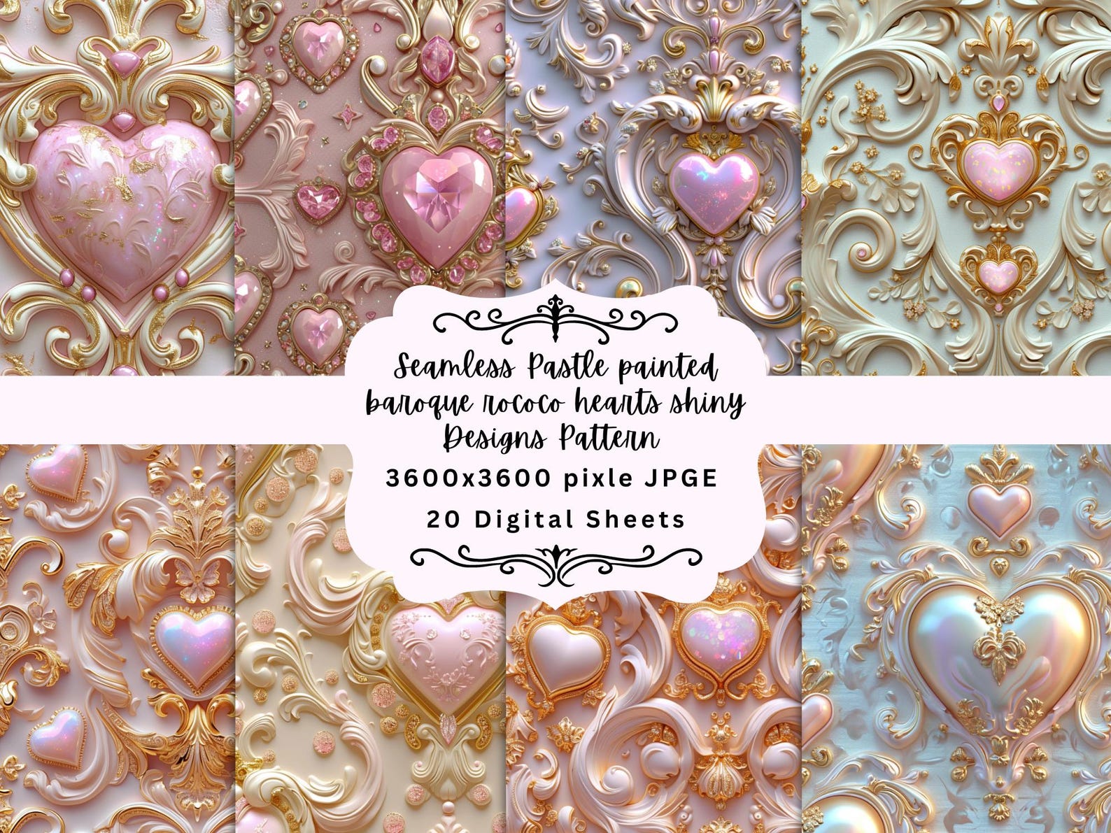 Pink Hearts Rococo Background JPG, Baroque Seamless Patterns Valentine ...