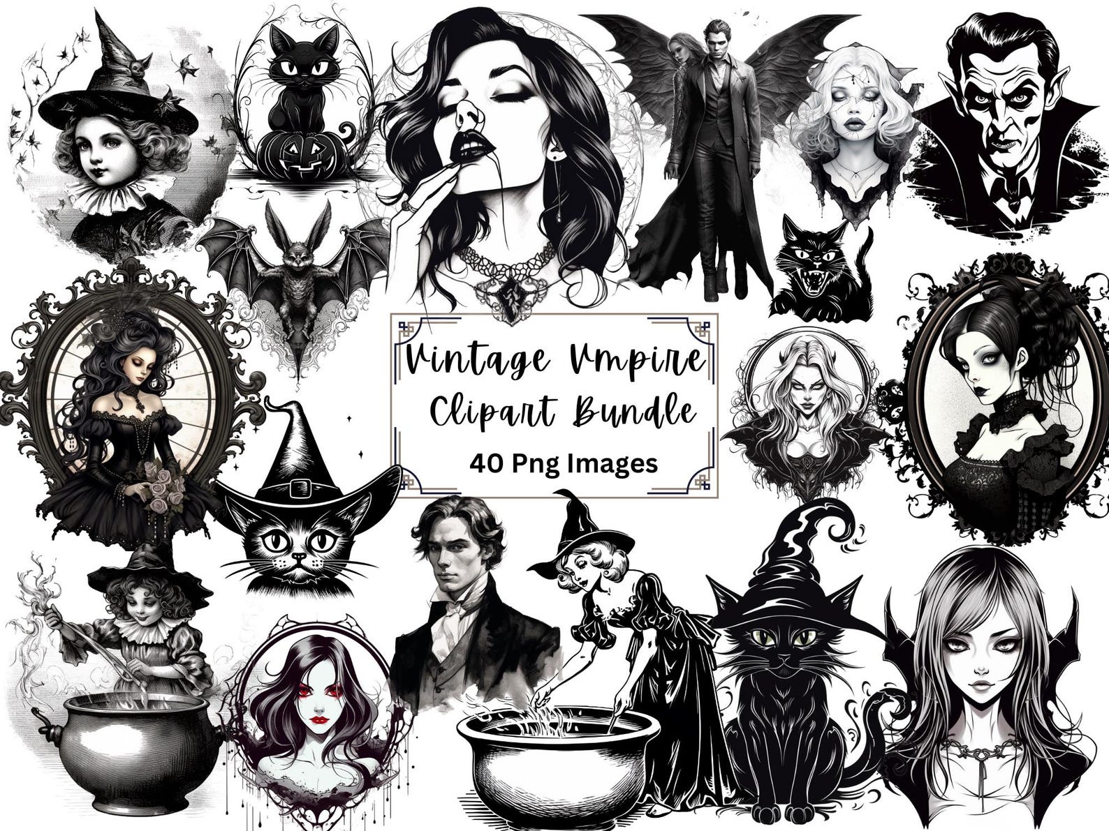 Vintage Vampire Clipart Bundle 40 Png Halloween Images for Scrapbooking ...
