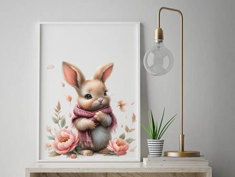 Pink Bunny Floral Clipart, Baby Rabbit Clipart, Cute Watercolor Bunny ...