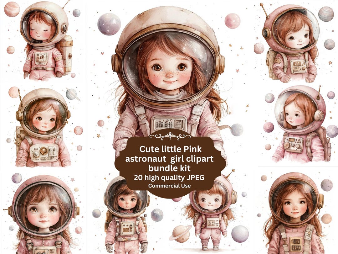 Watercolor Cute Astronaut Girl Clipart Bundle, Astronaut Clipart, Cute ...