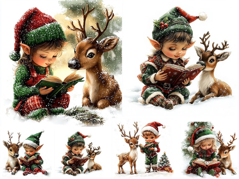 Christmas Elf Boy Reading Scandinavian Christmas Elf & Reindeer Clipart ...