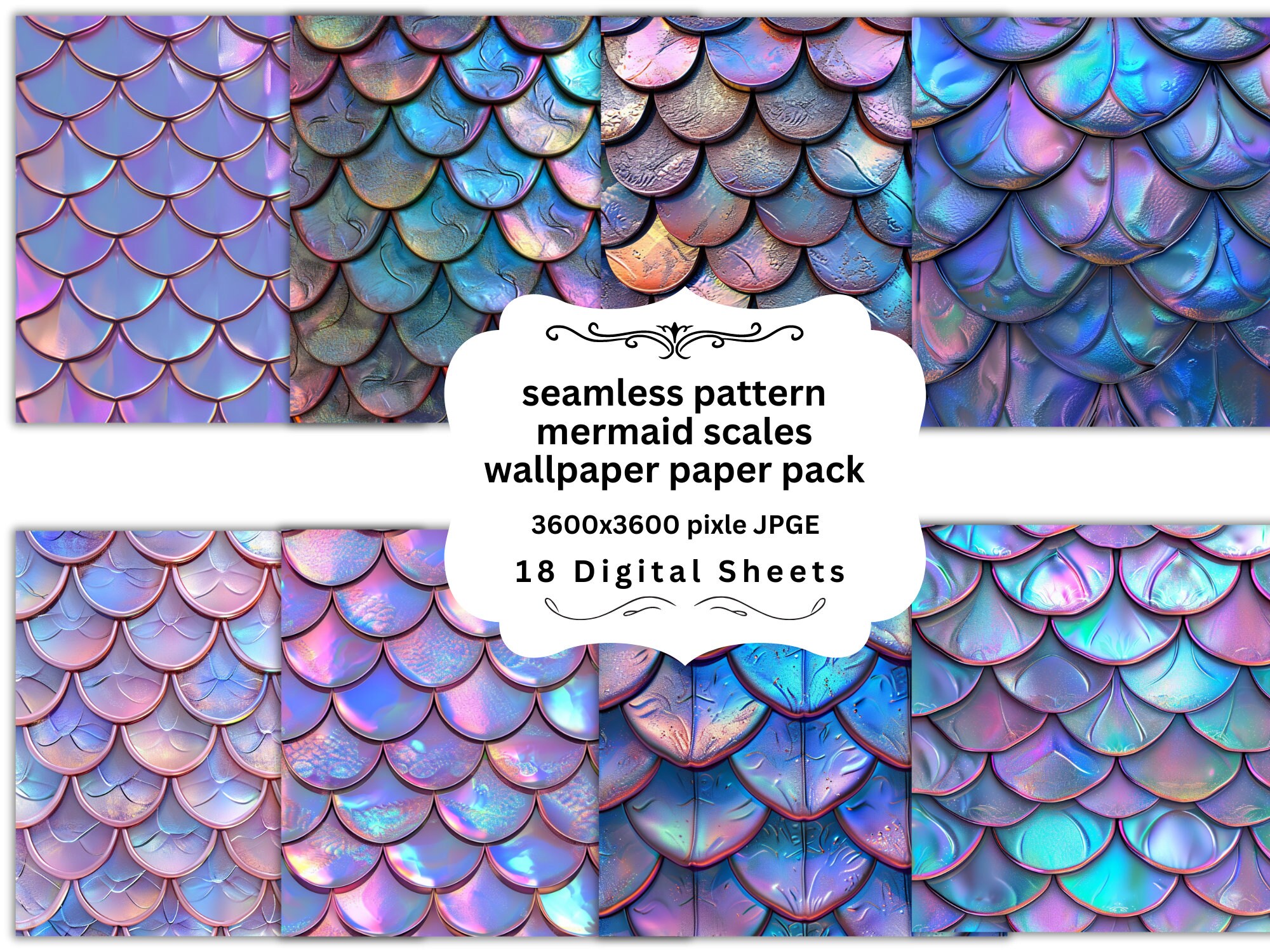 Mermaid Scales Digital Paper, Seamless Mermaid Tail Scale Textures With ...