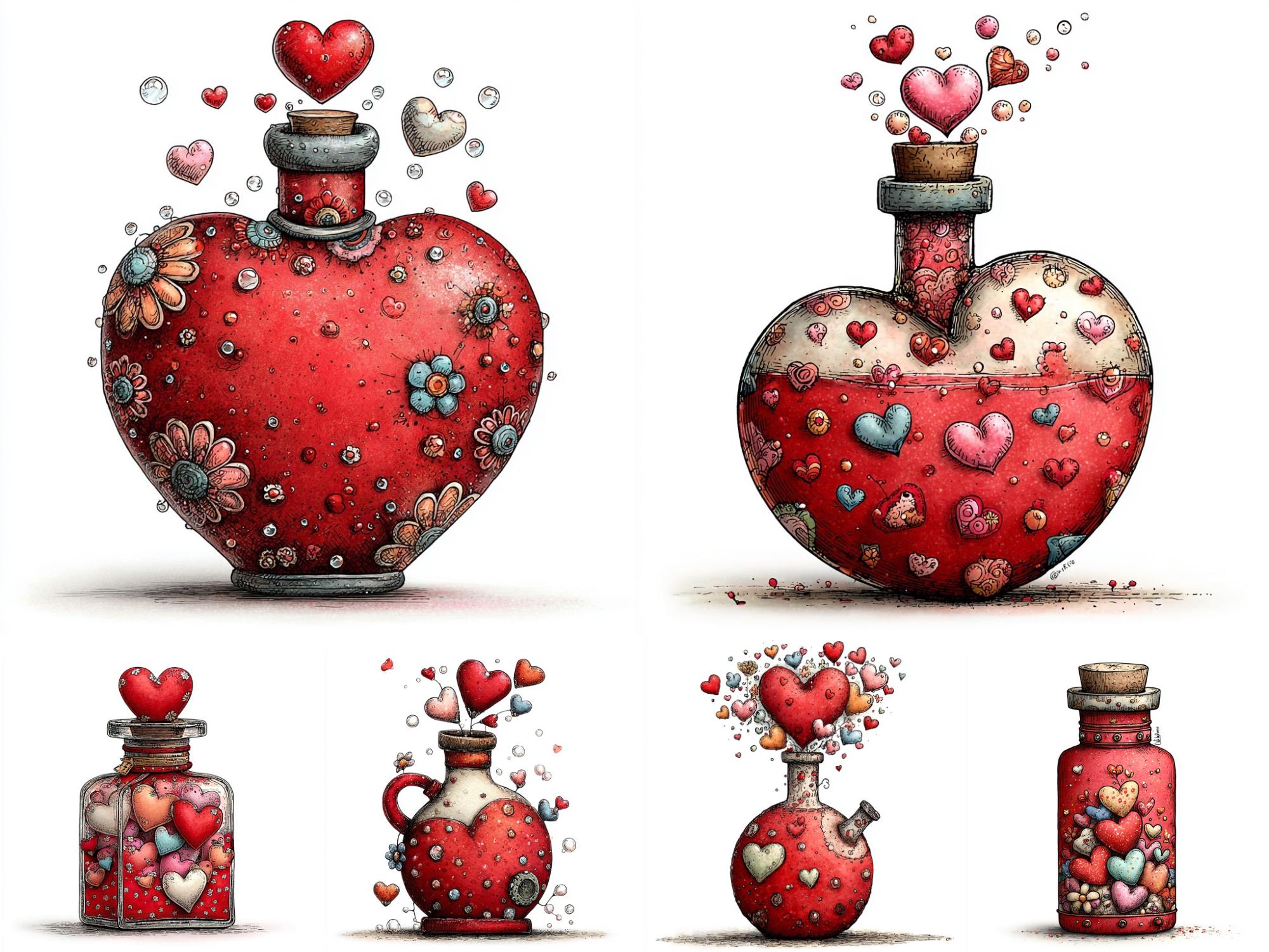 Valentine Bottle Love Potion Valentine Heart Illustrations Clipart Jpeg ...