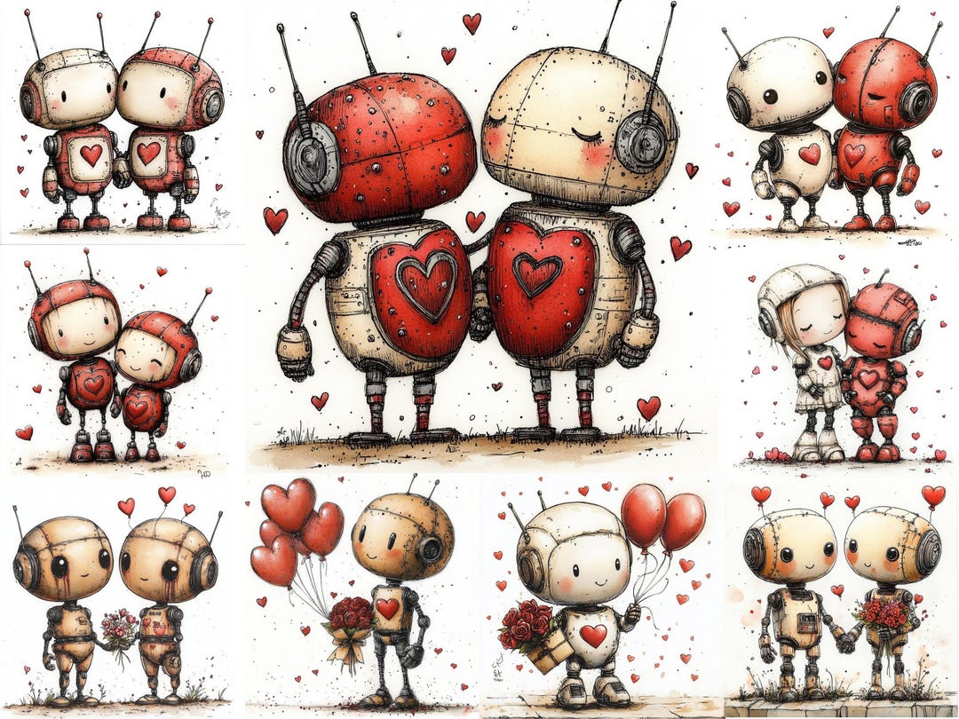Valentine Robot Whimsical Clipart Kit Cute Robot Love Robot JPG, Gifts ...