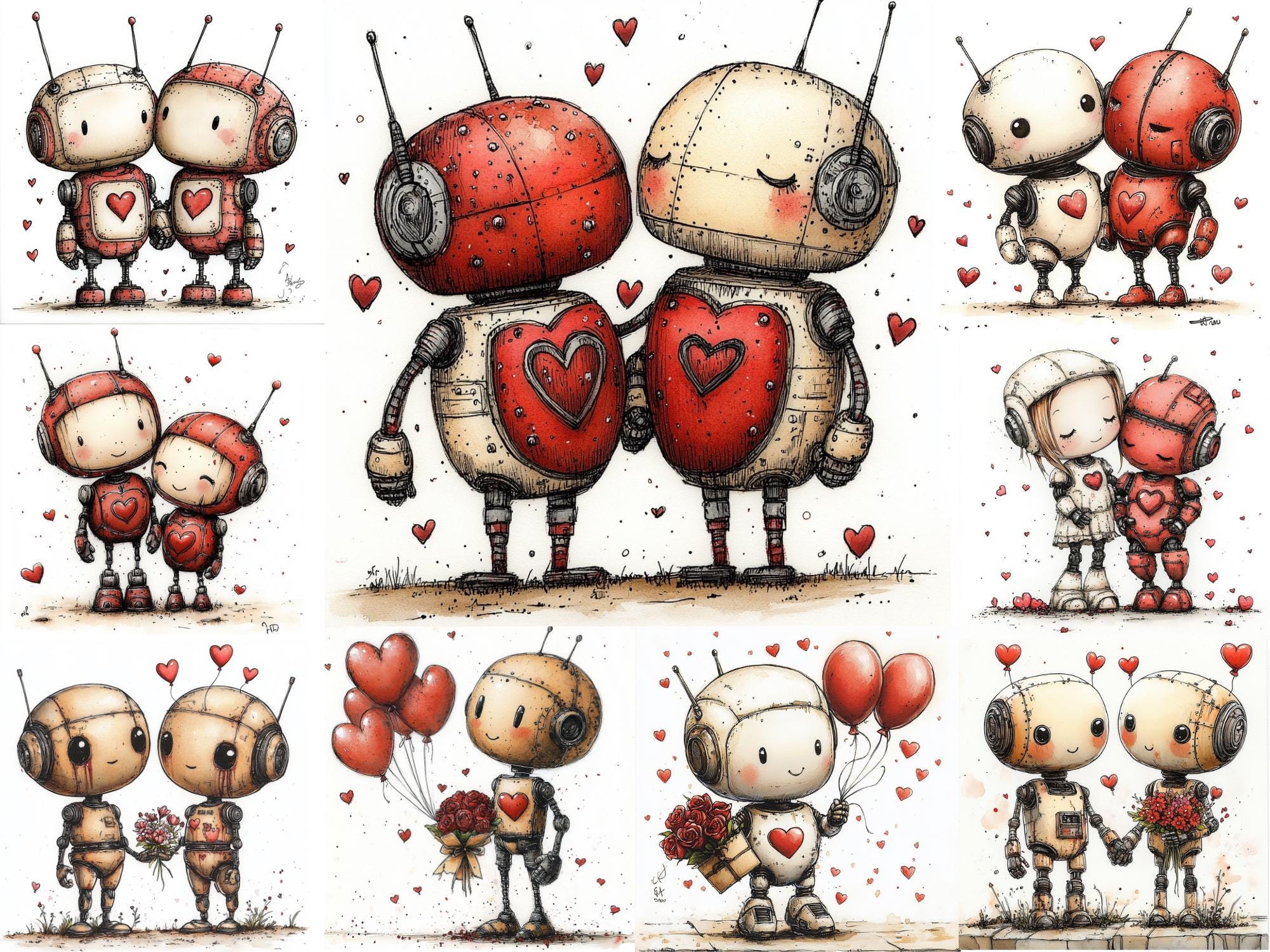 Valentine Robot Whimsical Clipart Kit Cute Robot Love Robot JPG, Gifts ...