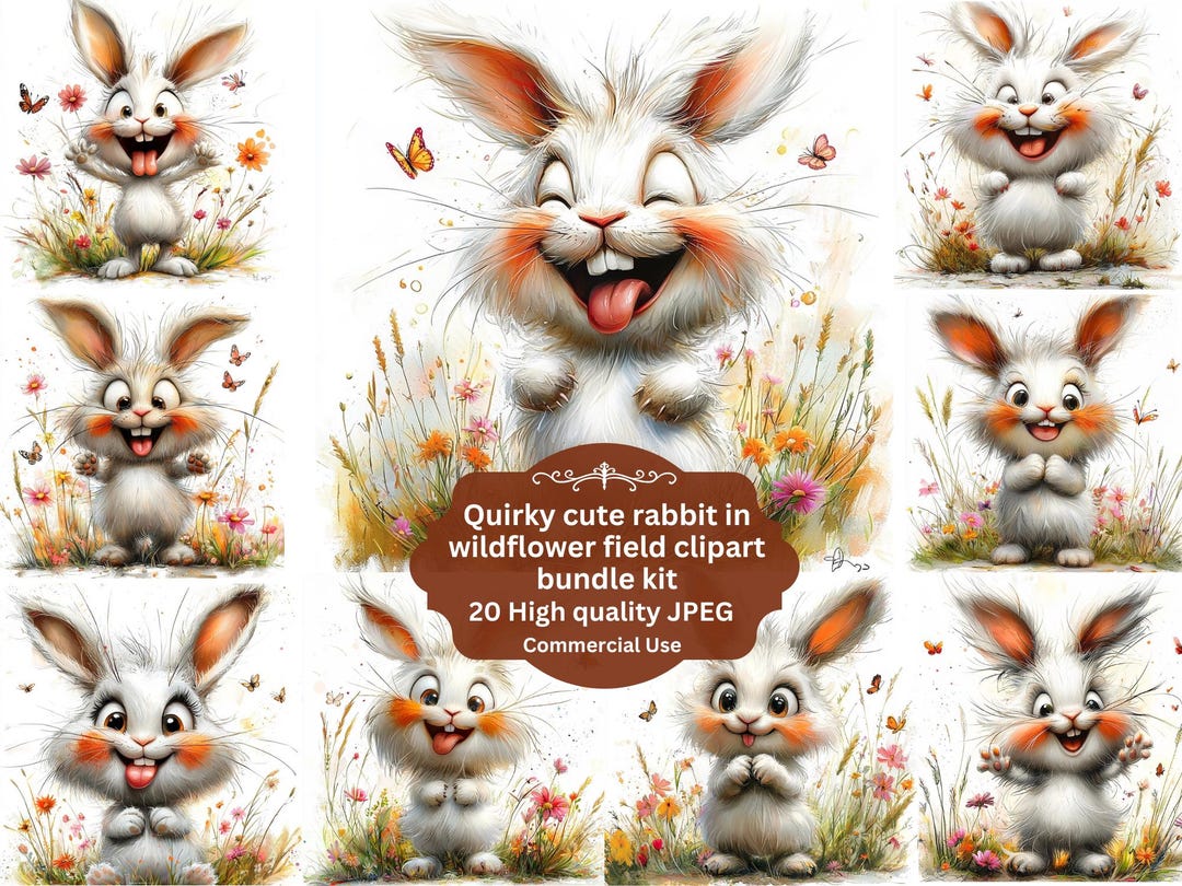 Funny Cute Quirky Rabbit Clipart, Cute Funny Bunny, Printable ...