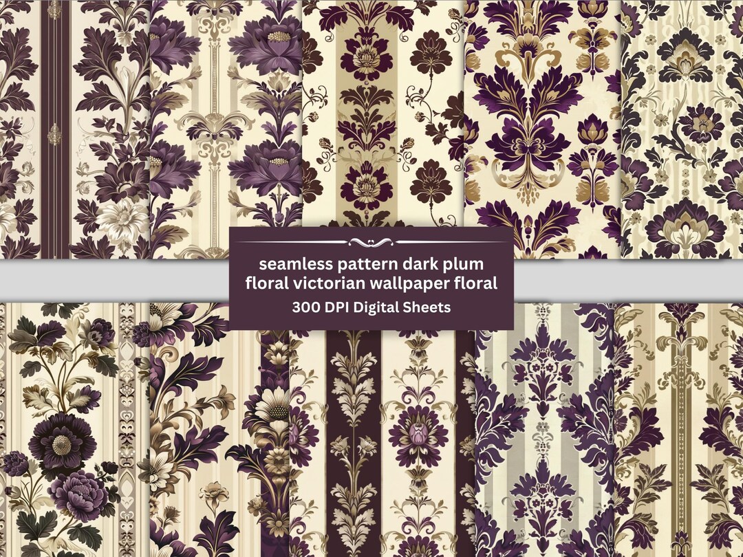 Victorian Plum Seamless Patterns, Purple Victorian Dollhouse Wallpaper ...