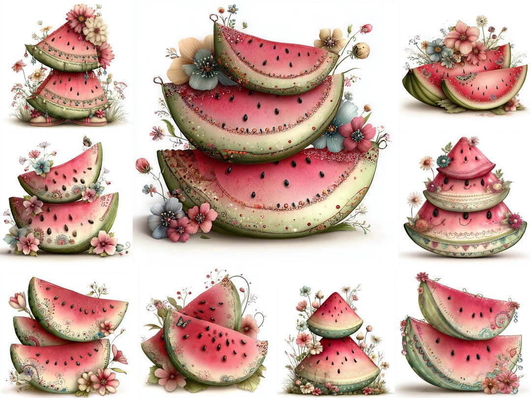 Watercolor Watermelon Clipart Bundle – Floral Watermelon PNG – Summer ...