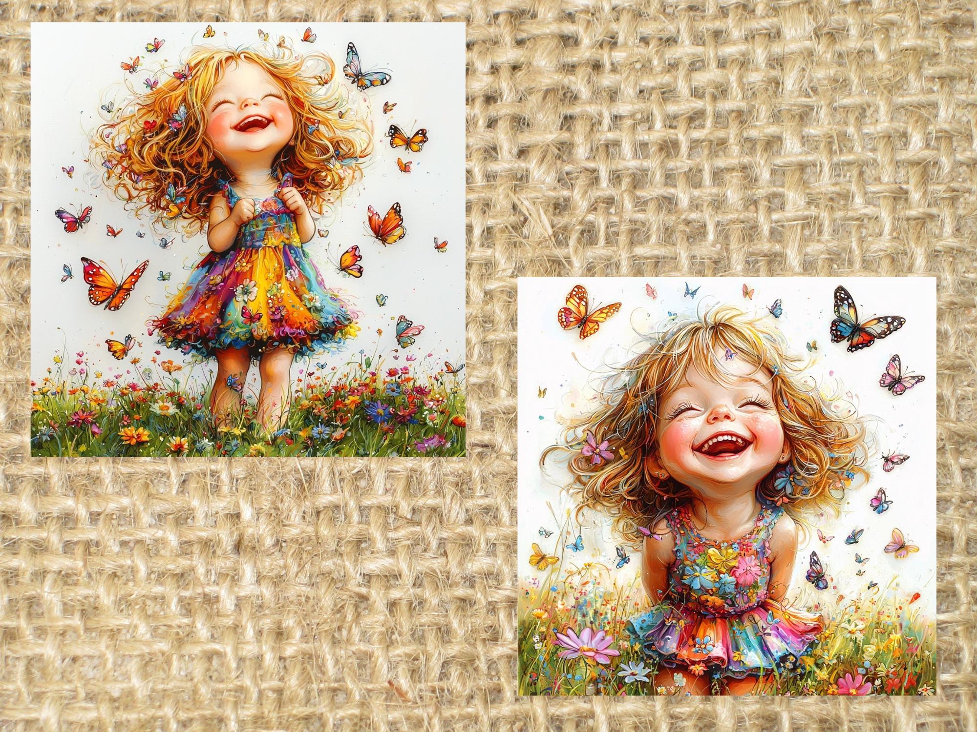 Whimsical Cute Quirky Little Girl With Butterfly Clipart, Quirky Girl ...