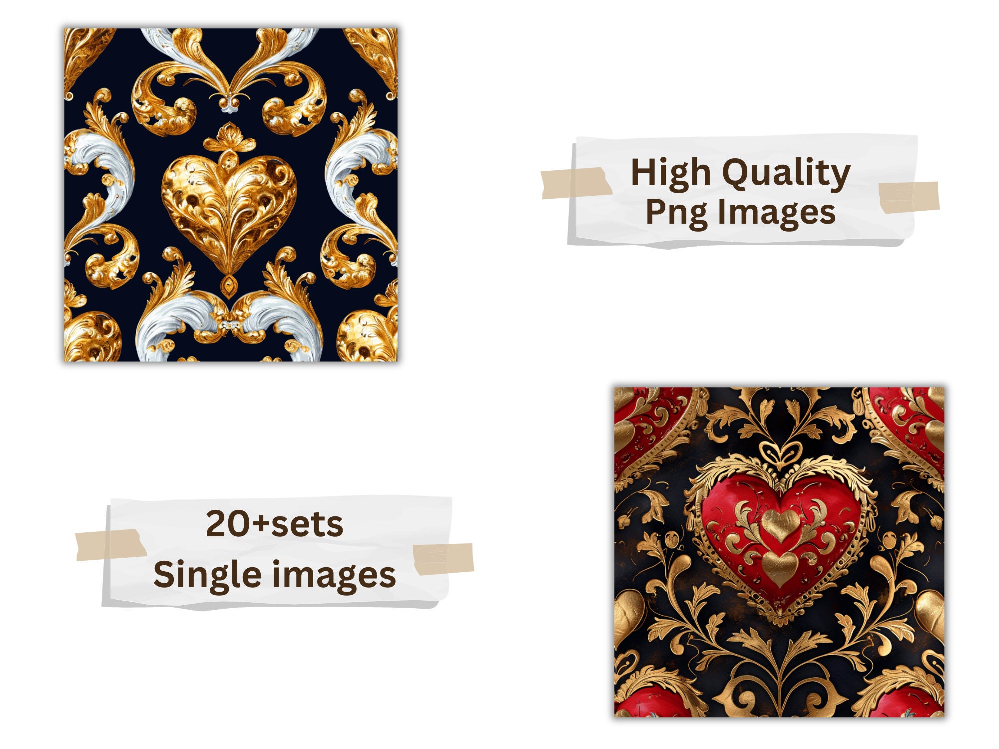Rococo Red Heart Pattern Wallpaper Digital Paper Seamless JPEG ...