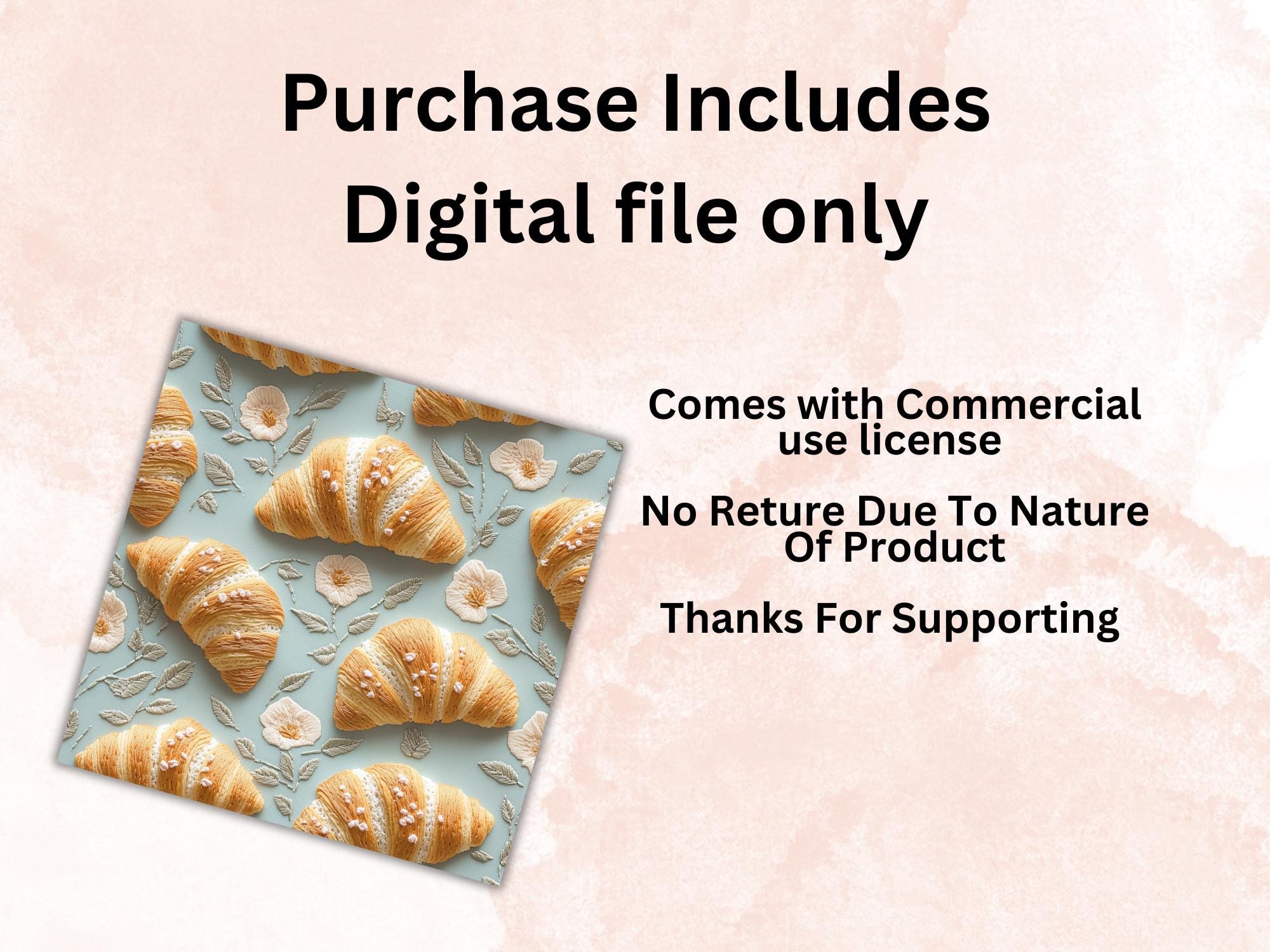 3d Seamless Bakery Croissant Floral Pattern Digital Scrapbook Paper for ...