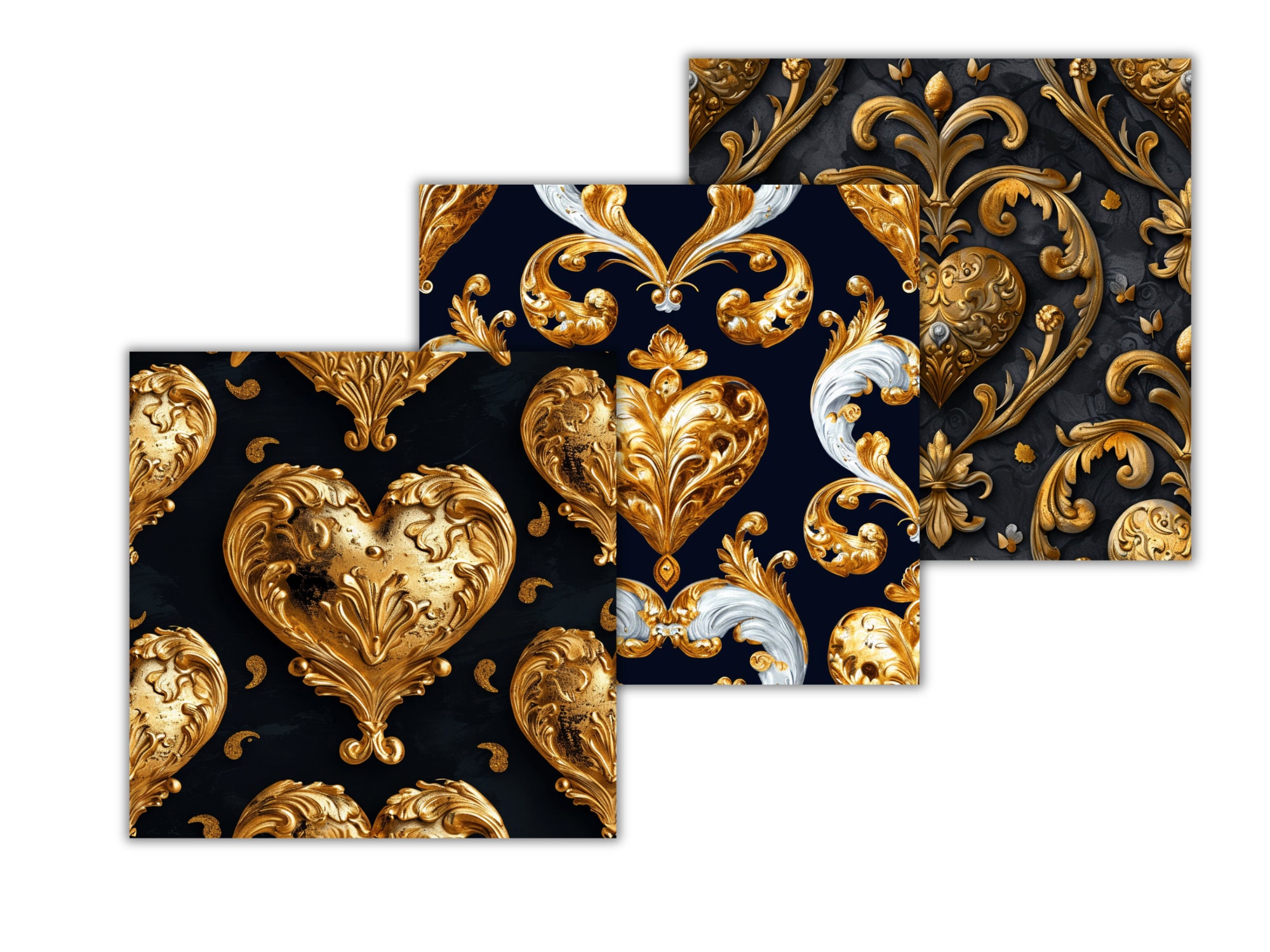Rococo Red Heart Pattern Wallpaper Digital Paper Seamless JPEG ...