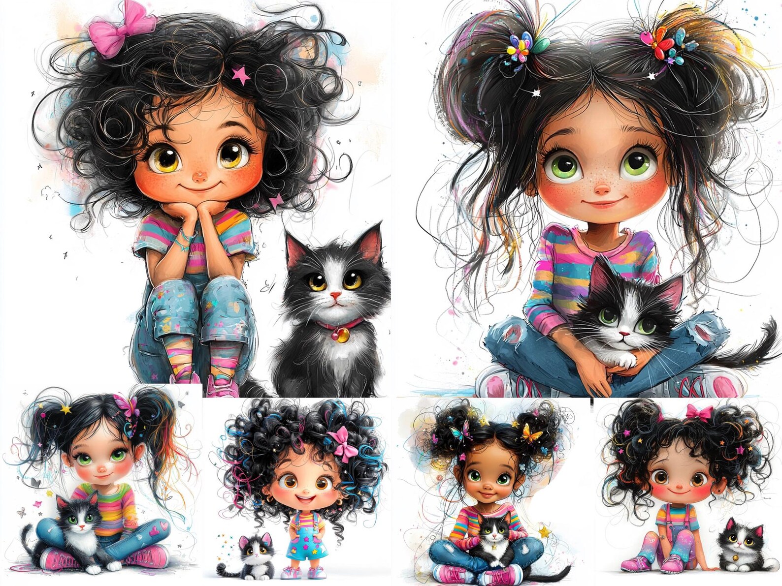 Quirky Girl With Cat Style Clipart, Cute Cat Lover Gift, Cute Baby Girl ...
