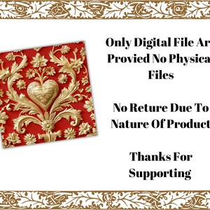 Seamless Rococo Gold & Red Heart Motifs Damask Pattern, Shiny Metallic ...