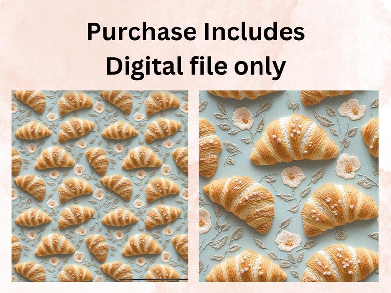 3d Seamless Bakery Croissant Floral Pattern Digital Scrapbook Paper for ...