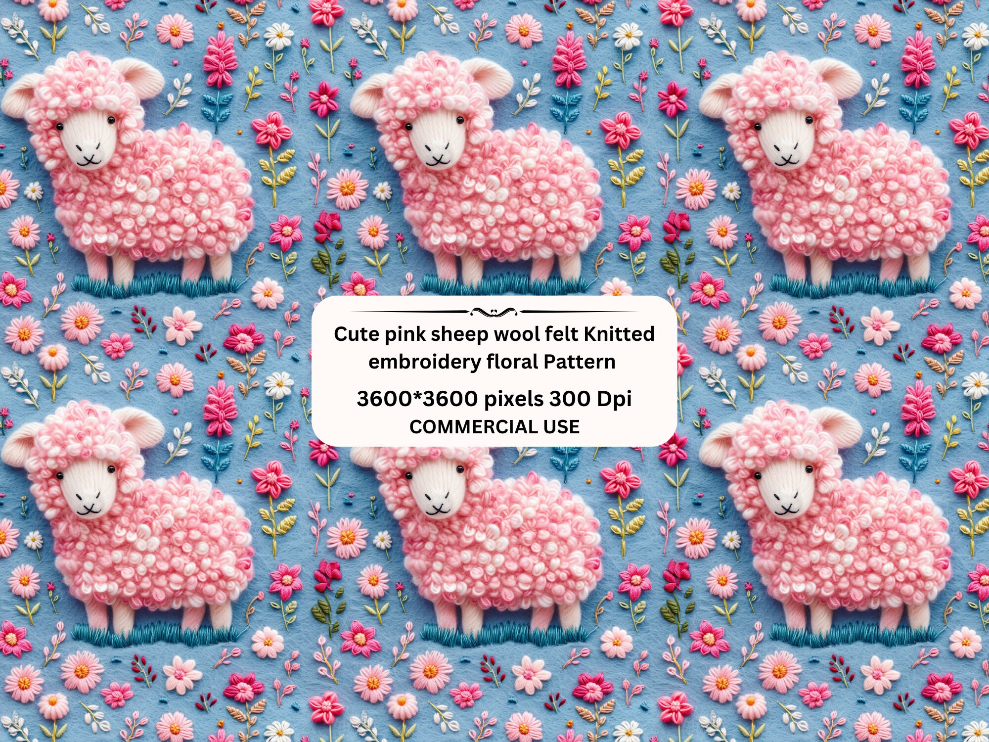 Cute Pink Floral Sheep Seamless Pattern, Valentines Sheep Faux ...