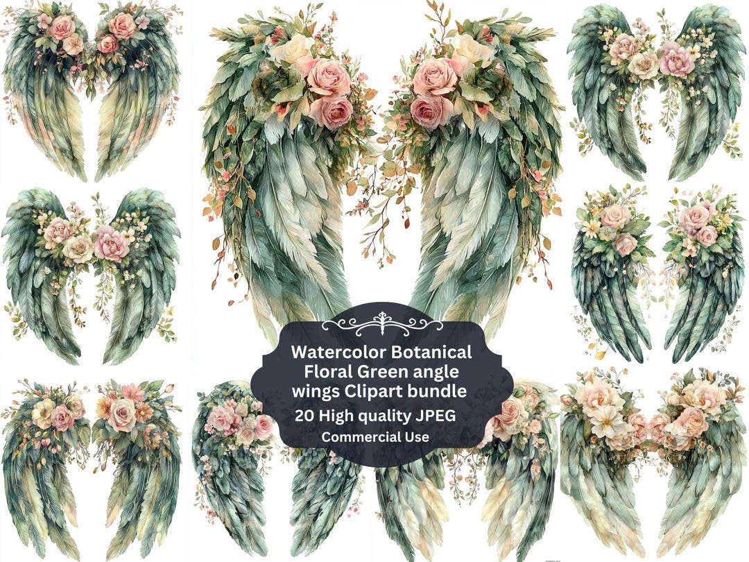 Angel Wings Vintage Clipart, Floral Angels Wings Clipart, Printable ...