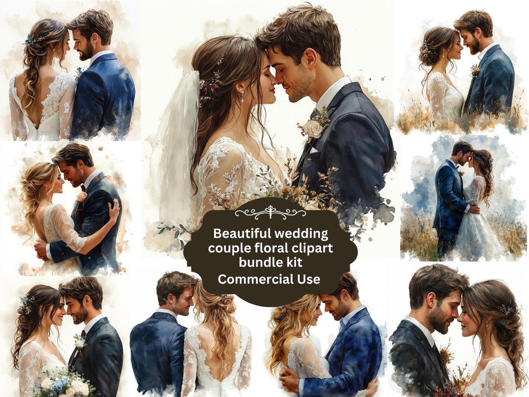 Beautiful JPEG Watercolor Wedding Couple Clipart Bundle Wedding Clipart ...
