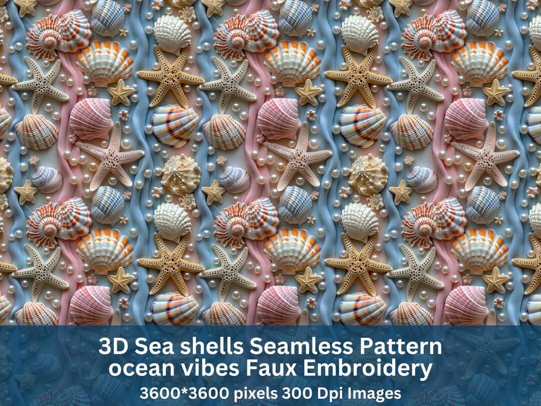 3D Blue Seashells Seamless Surface Pattern, Digital Paper for Fabric ...