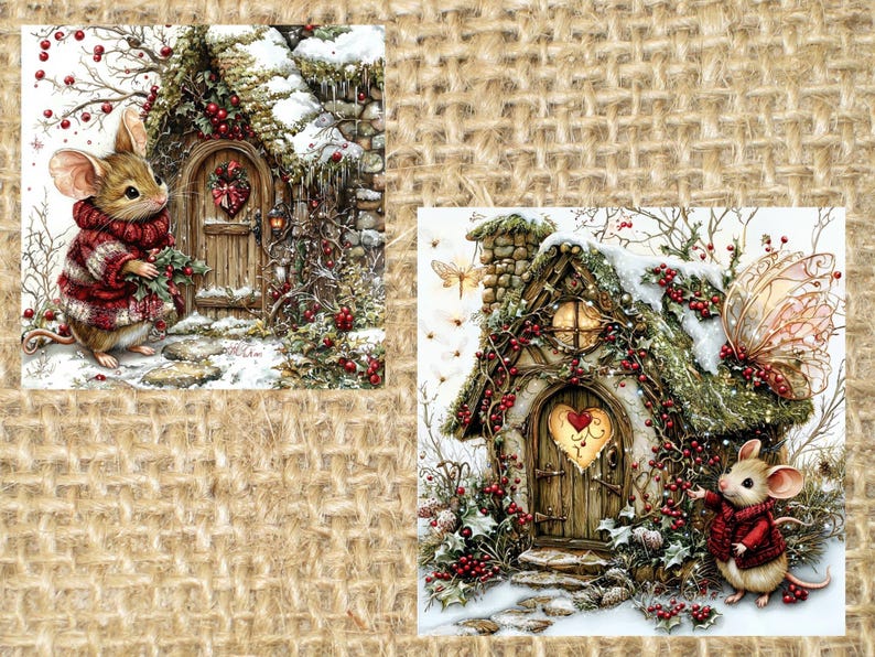 Watercolor Christmas Mouse Fairy in His Gingerbread House Clipart, Cute ...