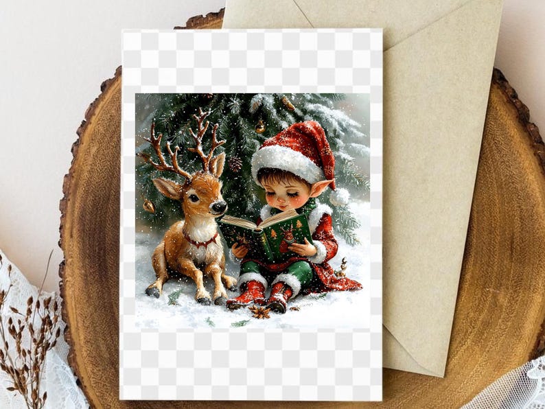 Christmas Elf Boy Reading Scandinavian Christmas Elf & Reindeer Clipart ...