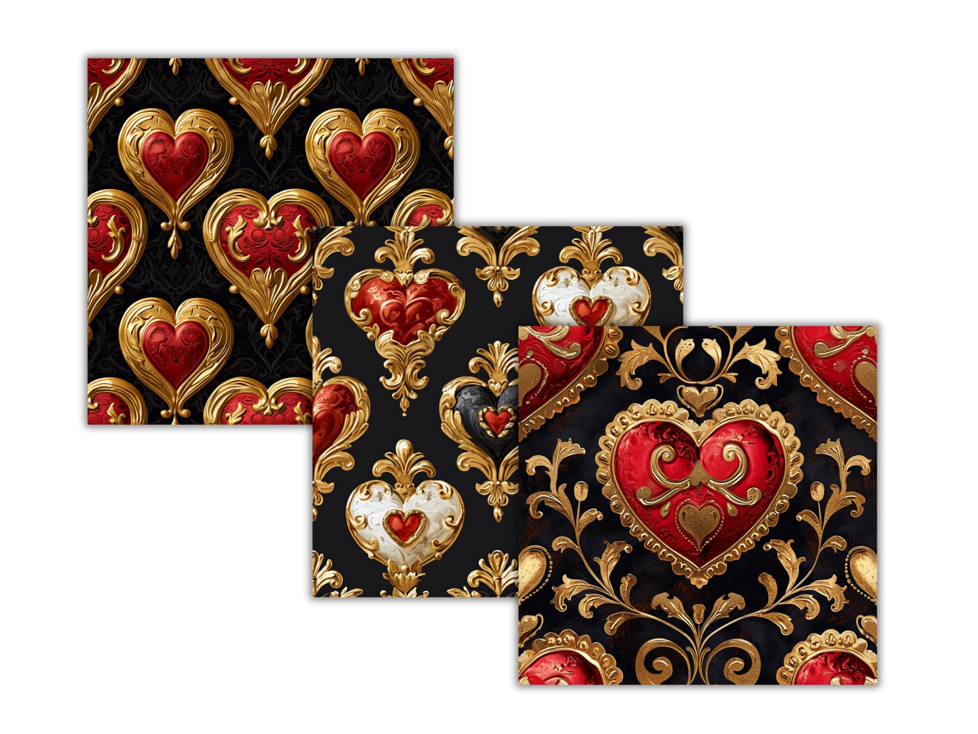 Rococo Red Heart Pattern Wallpaper Digital Paper Seamless JPEG ...