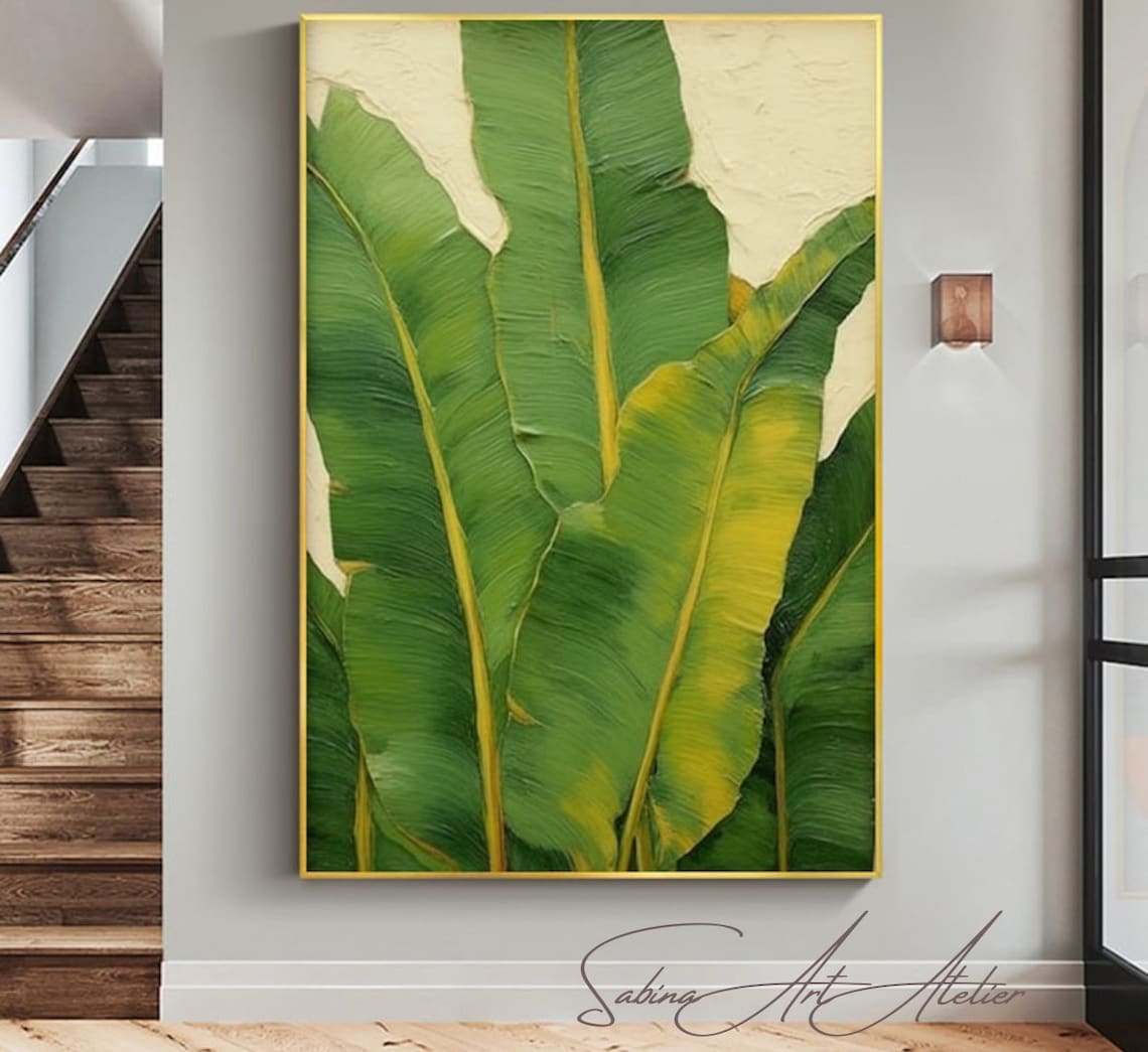 Botanical Green Leaf Painting, Textured Art Painting, Original Tropical ...