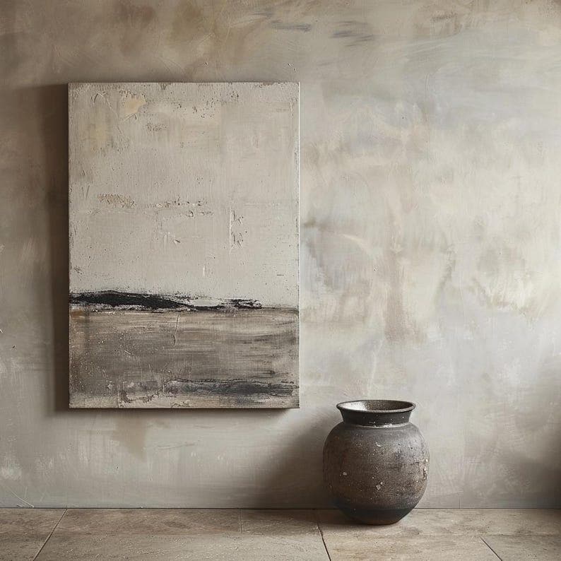 Original Abstract Painting – Tranquil Neutral Wall Art, Hand-painted ...
