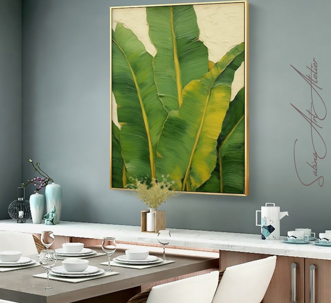 Botanical Green Leaf Painting, Textured Art Painting, Original Tropical ...