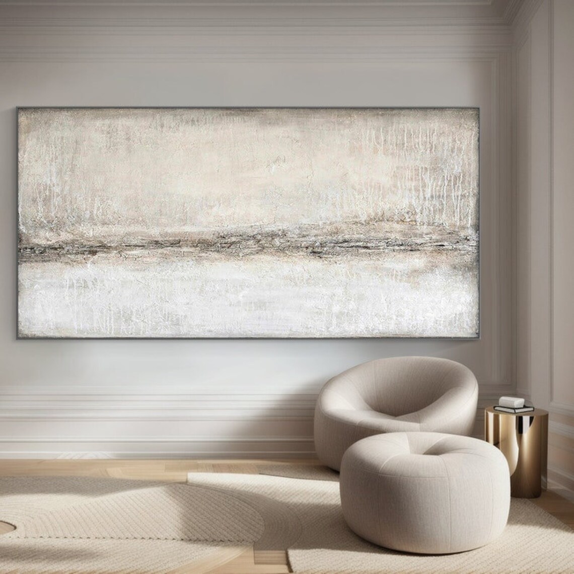 Neutral Color in Minimalist Art White & Beige Painting, Original ...