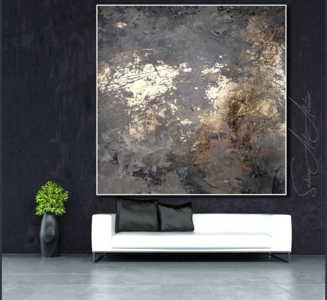 Gray and Gold Abstract Painting, Minimal Abstract Art-gold Leaf ...