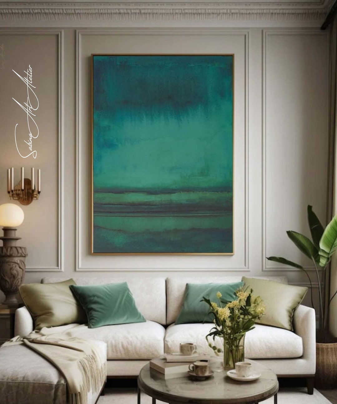Emerald Green Painting, Original Abstract Art, Minimalist Art, Dark ...