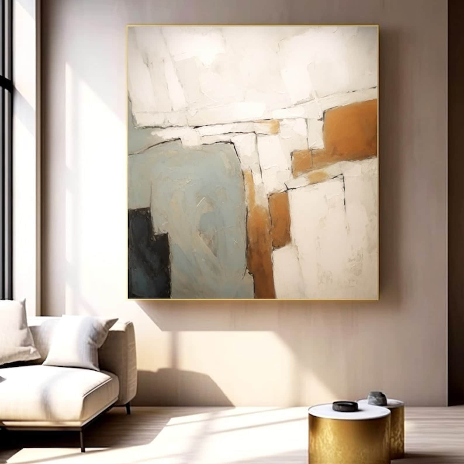 Abstract Minimalist Living Room Decor, Original Large Abstract Painting ...