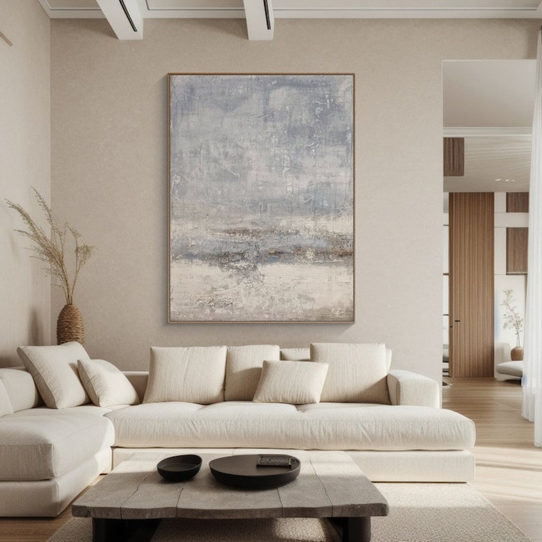 Light Blue & Beige Abstract Painting, Minimalist Painting on Canvas ...