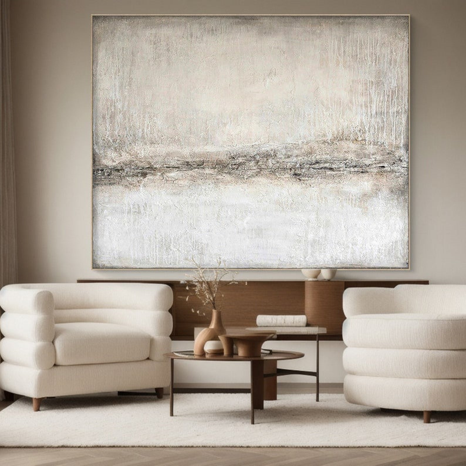 Neutral Color in Minimalist Art White & Beige Painting, Original ...