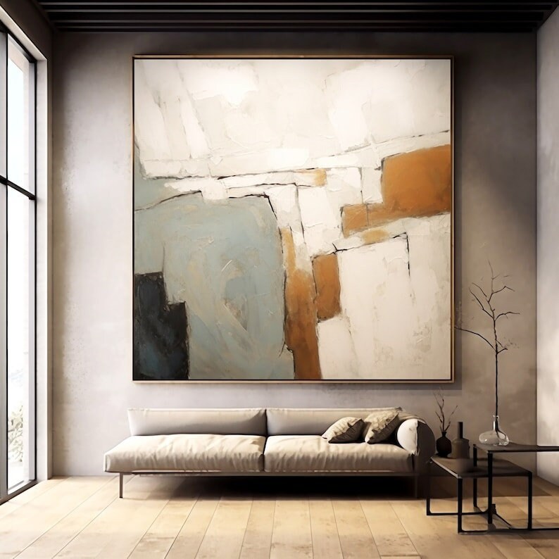 Abstract Minimalist Living Room Decor, Original Large Abstract Painting ...