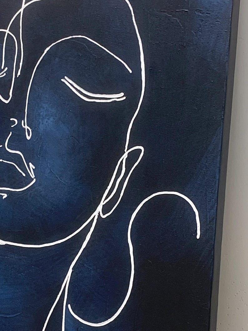 Scandinavian Wall Art, Blue Abstract Portrait, Woman Portrait, Dark ...