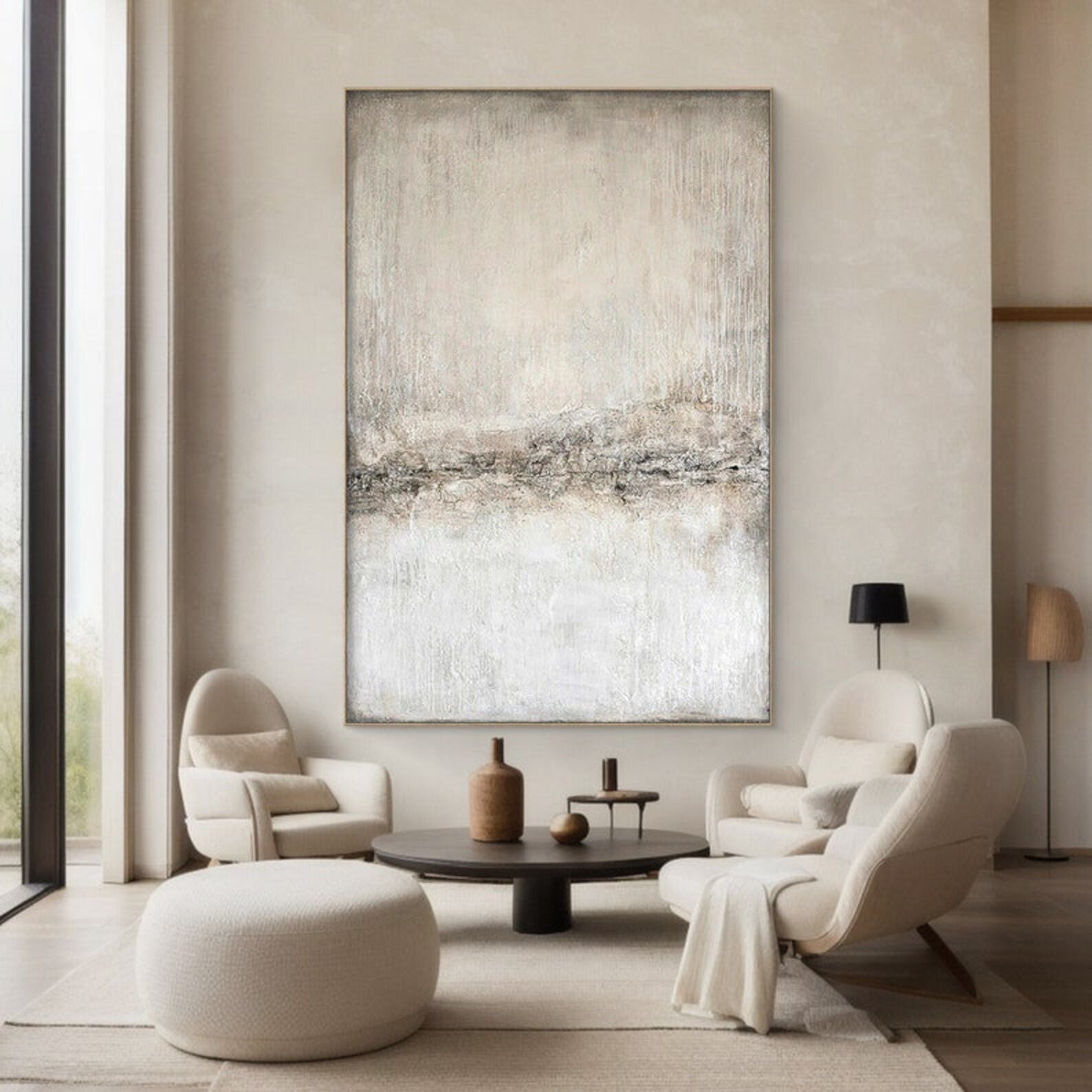 Neutral Color in Minimalist Art White & Beige Painting, Original ...