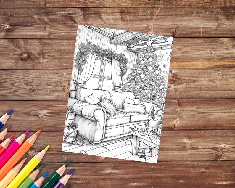 30 Christmas Time Coloring Book, Grayscale Christmas Inside Coloring ...