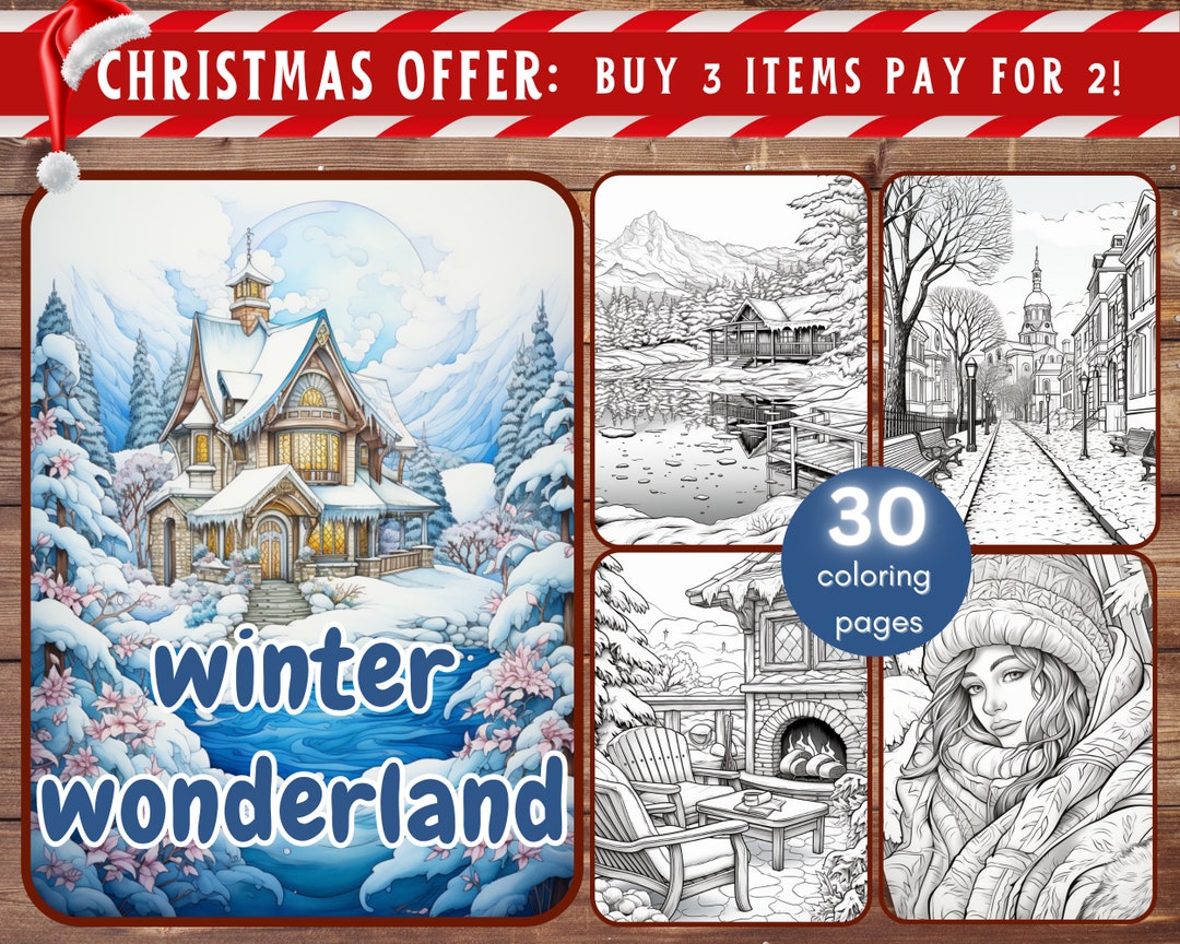 30 Winter Wonderland Coloring Book Grayscale Printable PDF - Etsy