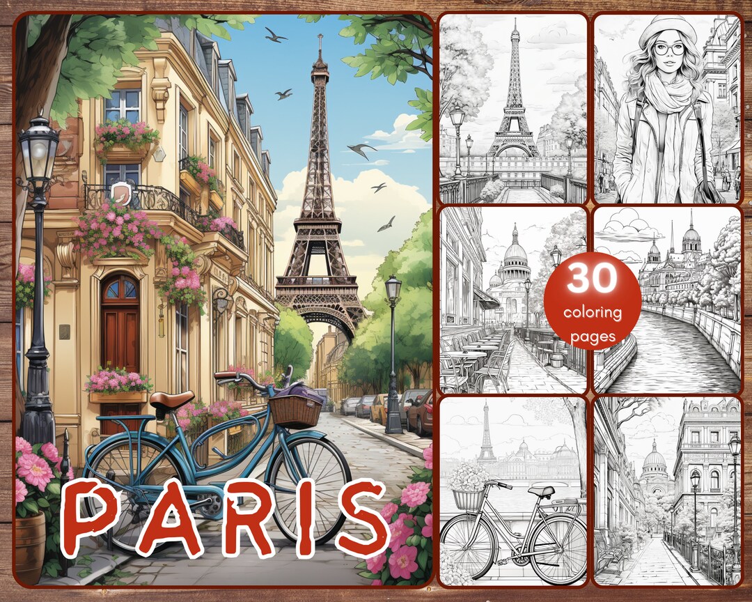 30 Paris Coloring Book, Grayscale Coloring Book for Adults, Travel ...